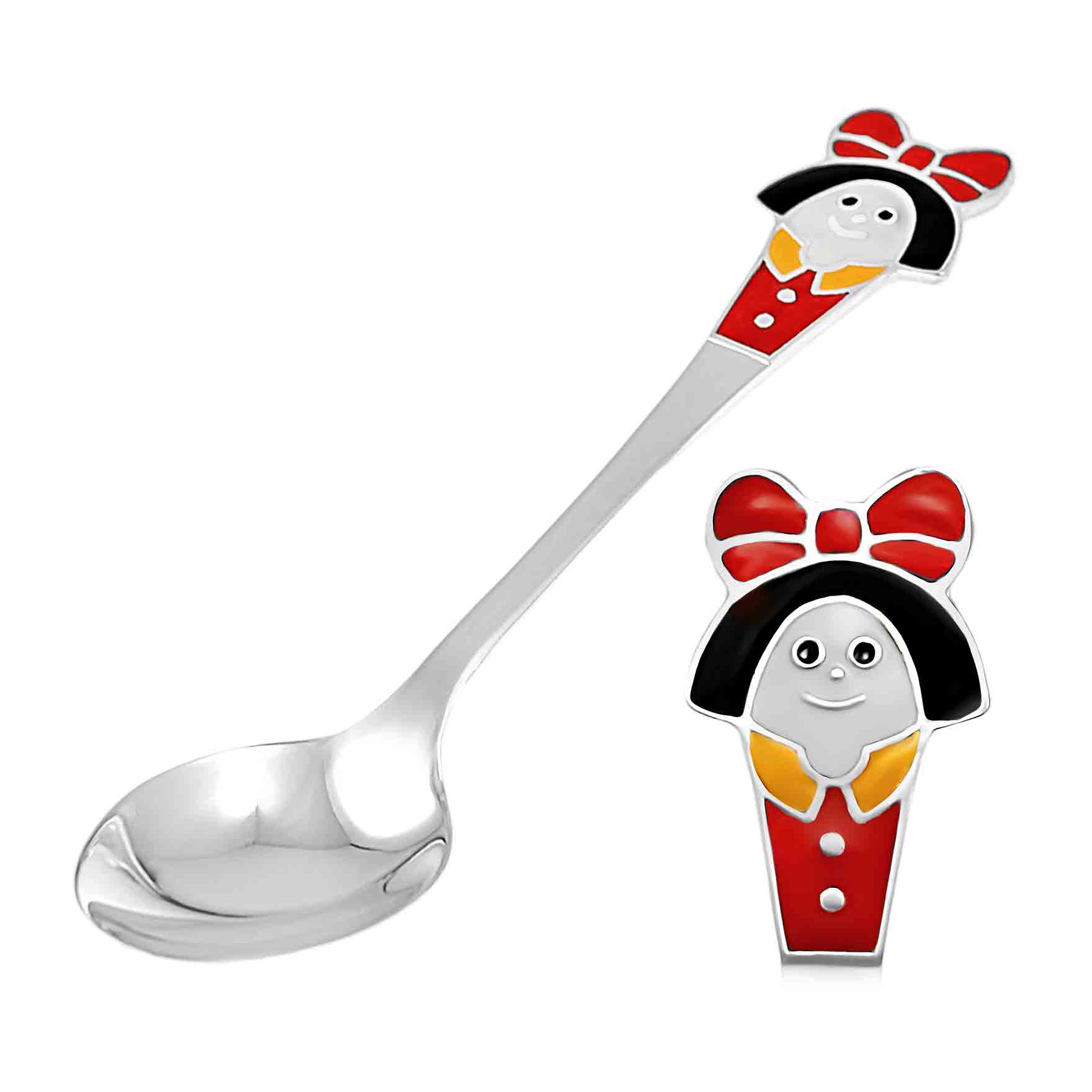 Infant red enamel silver spoon a Girl | Golden Flamingo