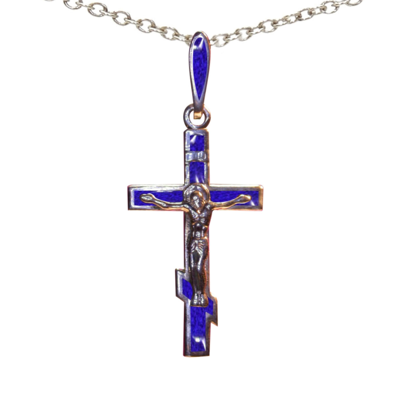 Silver six-pointed enamel cross | Golden Flamingo