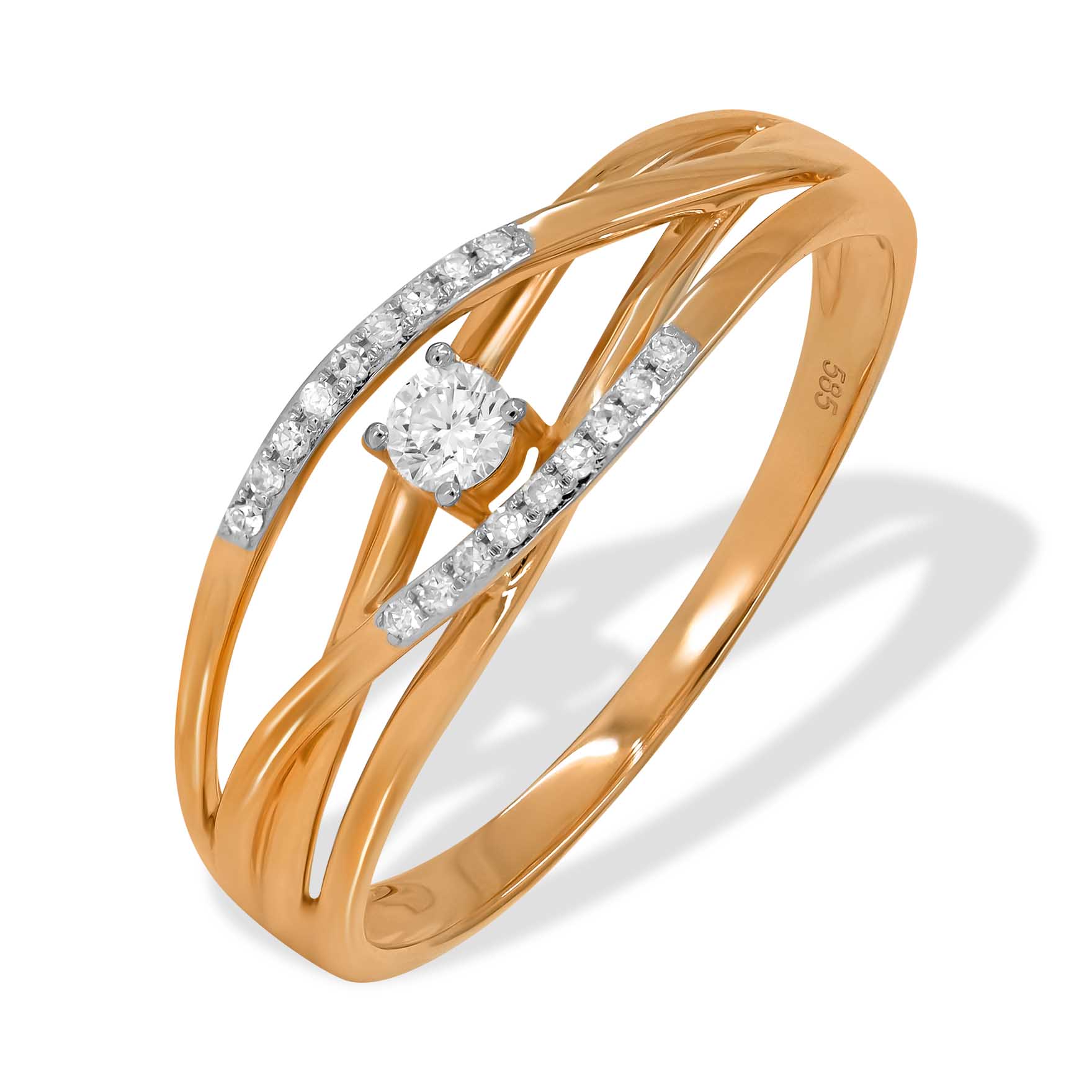 Ring with 19 diamonds in 14k rose gold with rhodium | Golden Flamingo