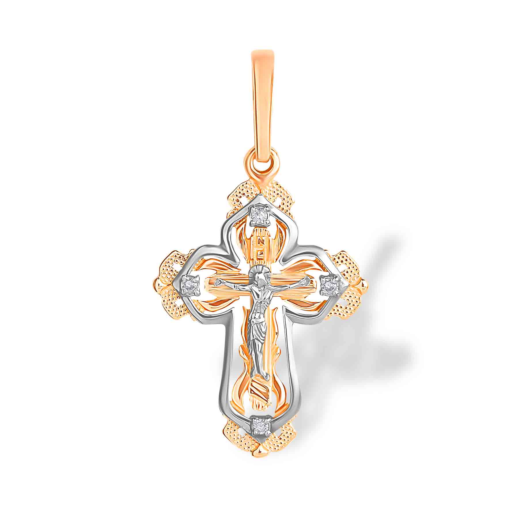 Diamond orthodox cross with white gold halo | Golden Flamingo