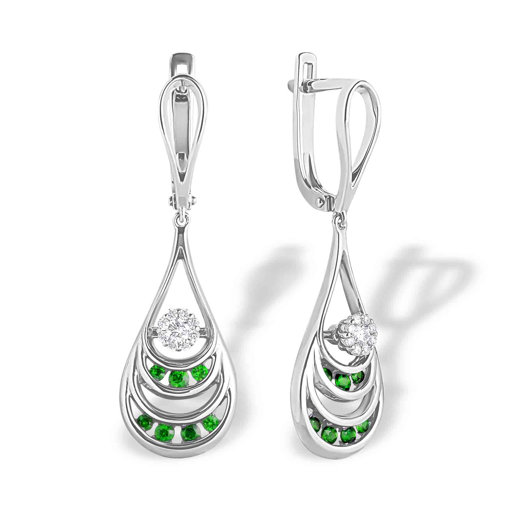14K white gold emerald diamond cascade earrings | Golden Flamingo