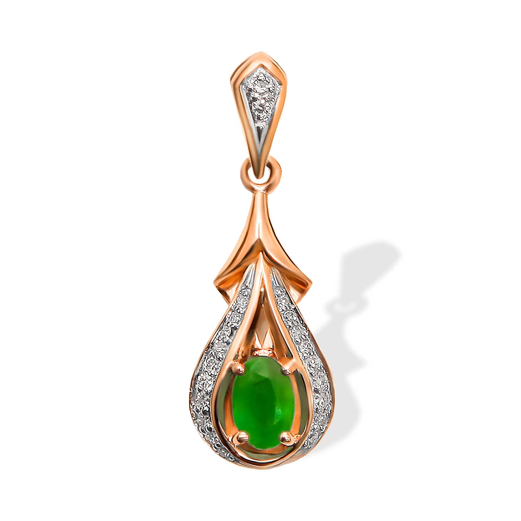 14K rose gold cloudy emerald and diamond pendant | Golden Flamingo
