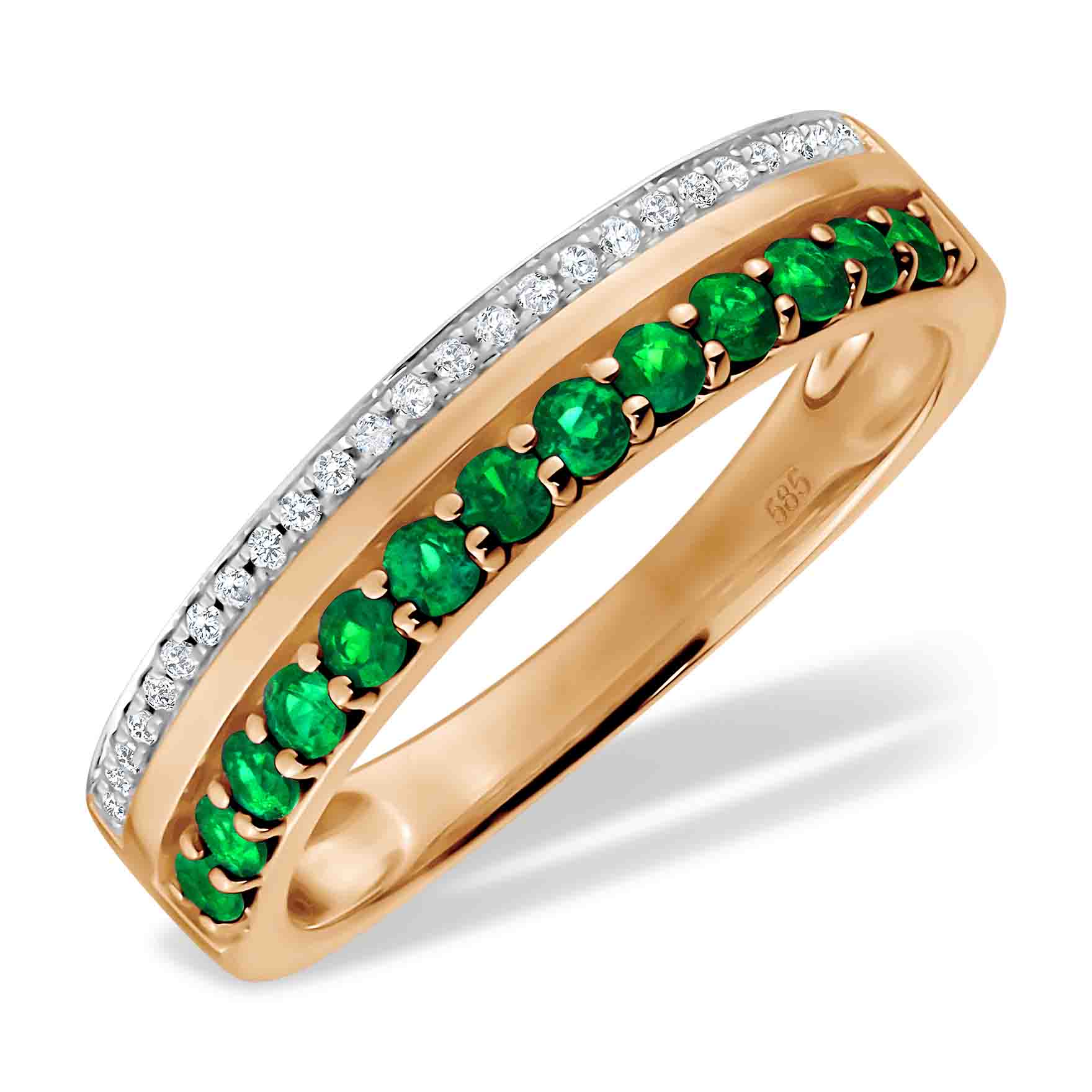 Emerald and diamond ring in 585 red gold | Golden Flamingo