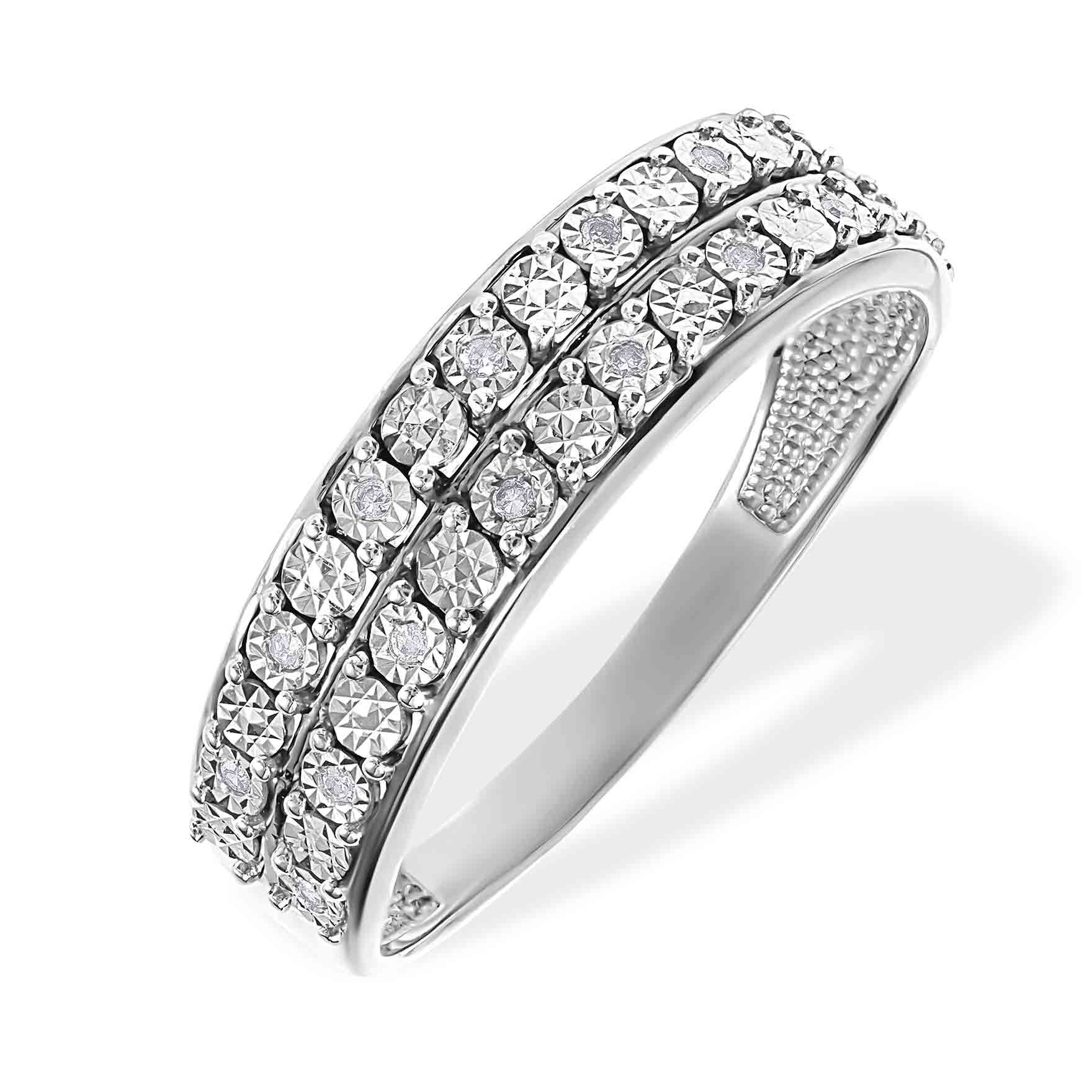 Double-row diamond ring in white gold | Golden Flamingo