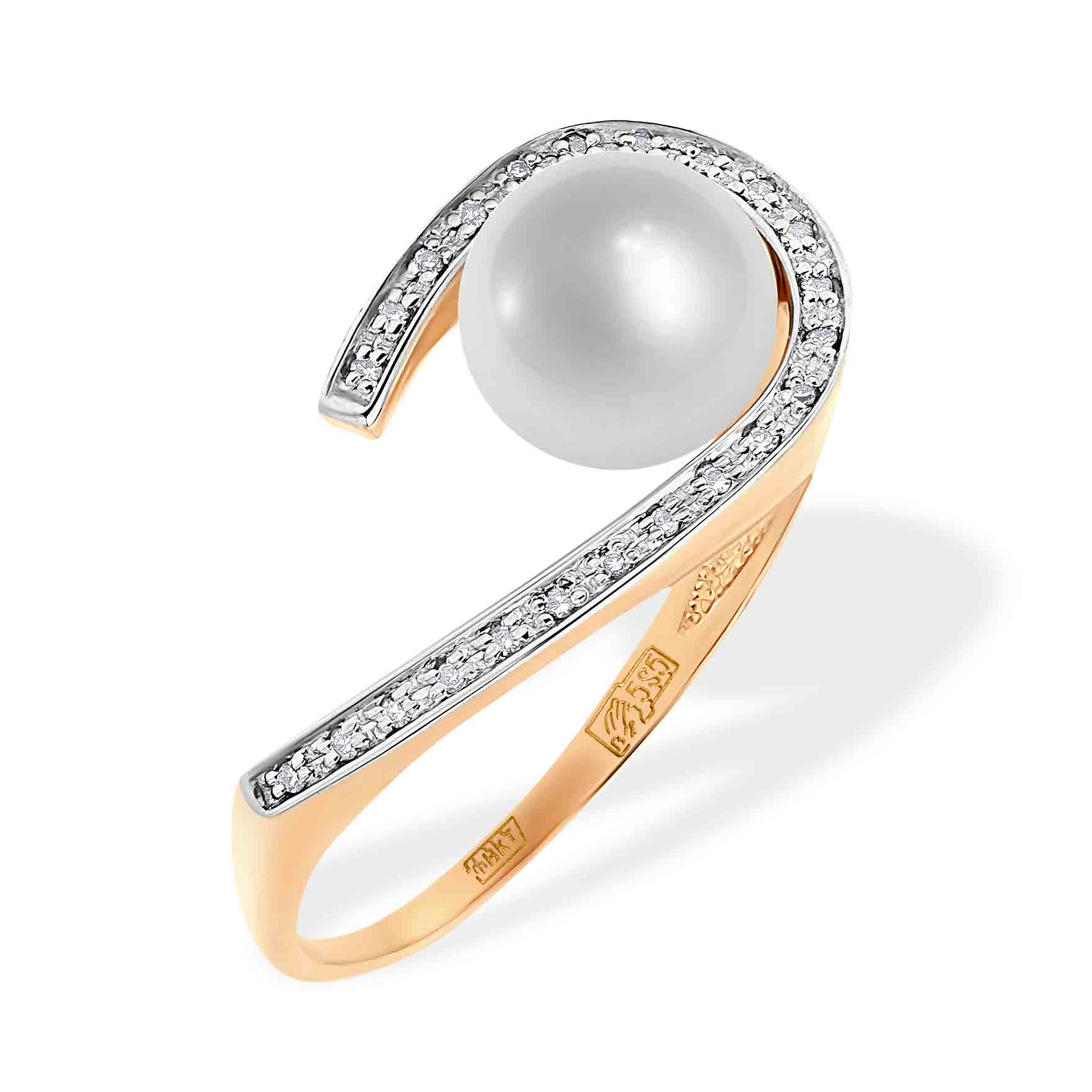 Pearl diamond open loop 585 rose gold ring | Golden Flamingo