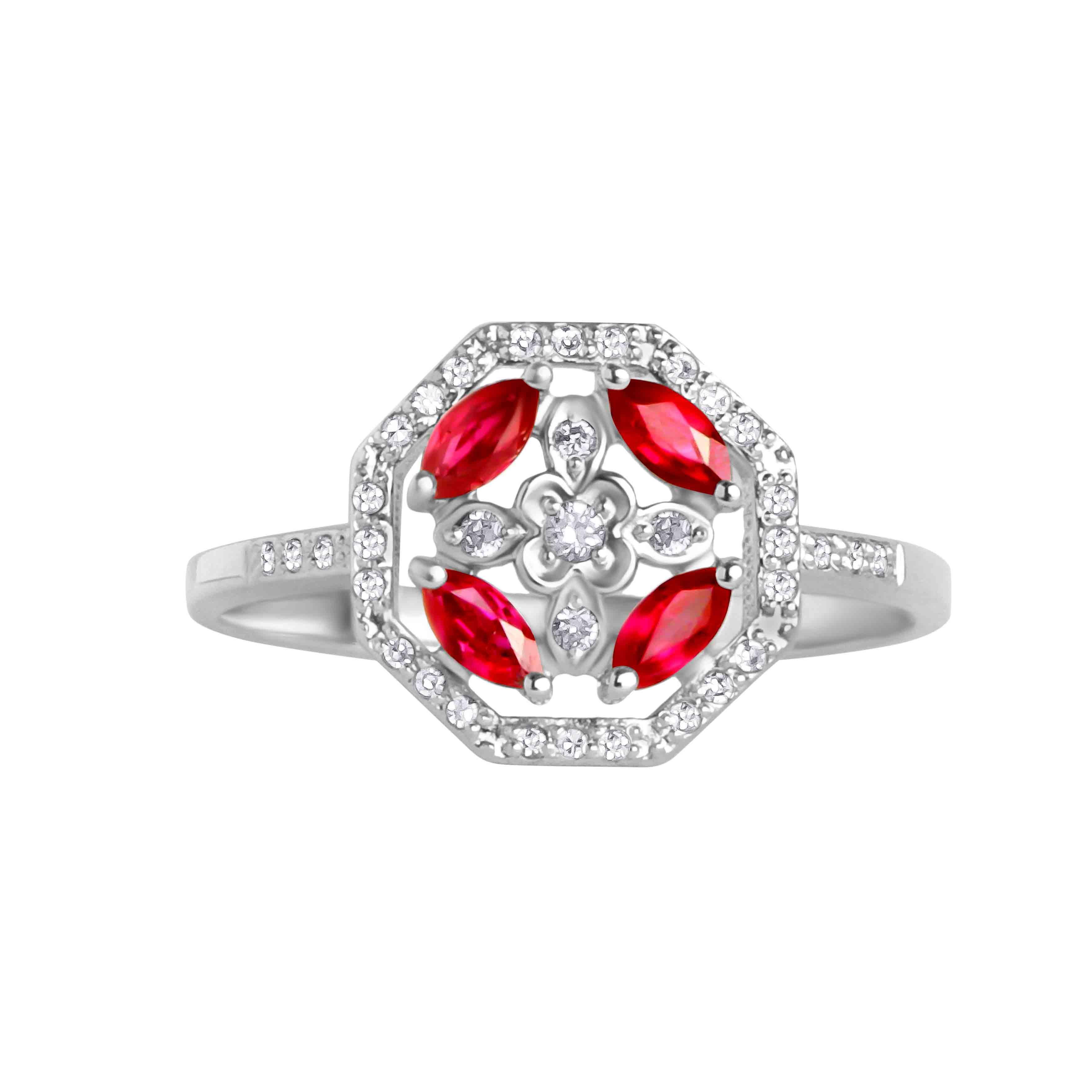 Ruby white gold ring | Golden Flamingo